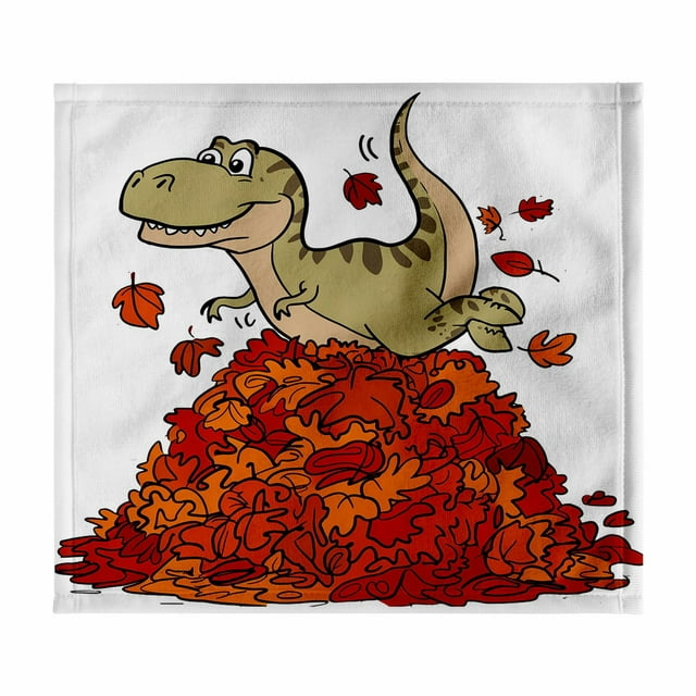 3dRose, Funny Cute T-rex Dinosaur Jumping in Autumn Leaf Pile Cartoon ...