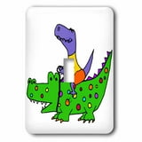 3dRose, Funny Cute T-rex Dinosaur Riding Alligator Cartoon, single ...