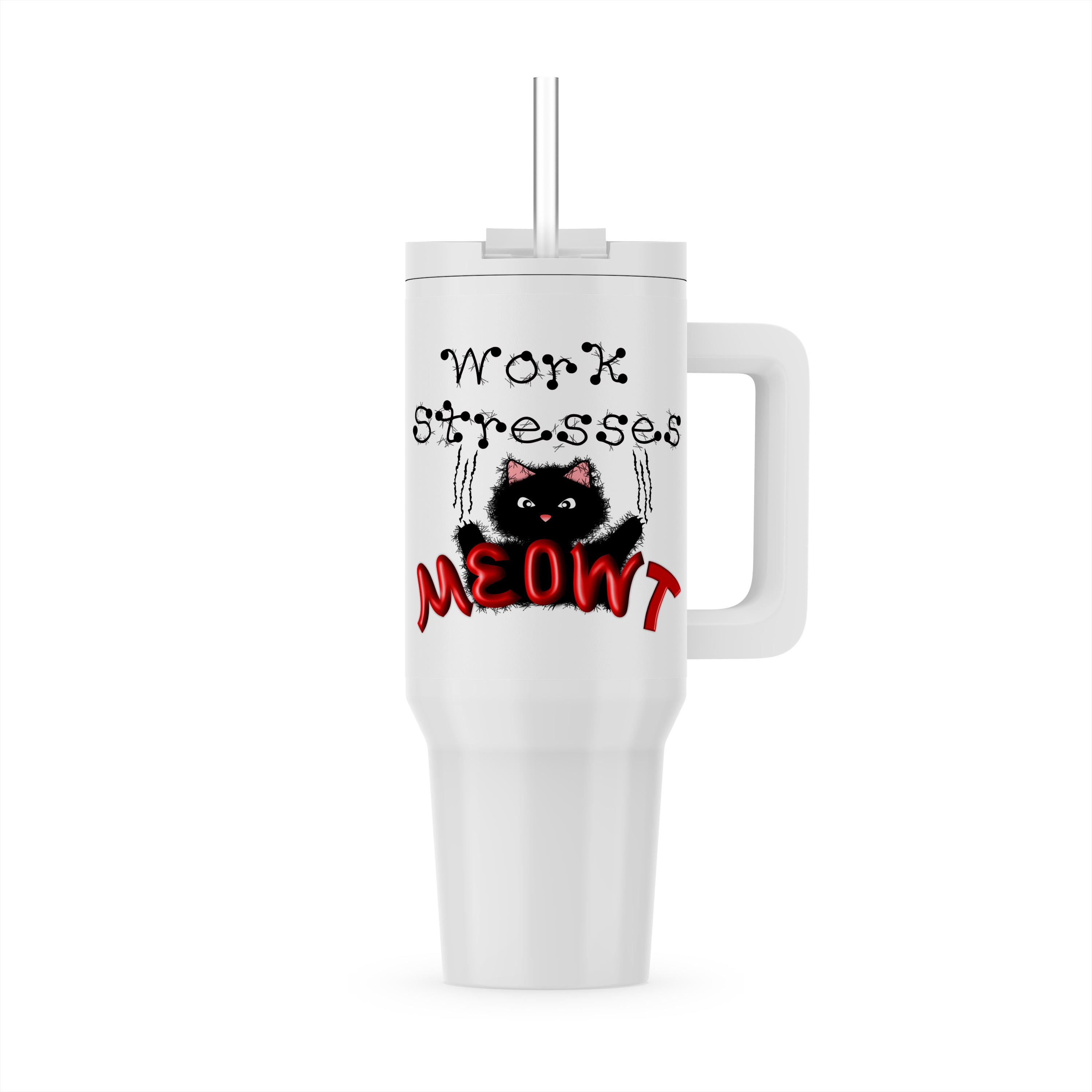 3dRose, Funny Fuzzy Black Cat - Work Stresses Meowt, 40oz Tumbler ...