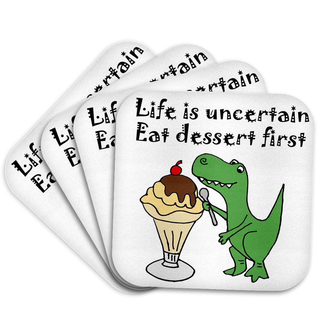 3dRose, Funny Green T-rex Dinosaur Eating Ice Cream Sundae, Set of 4 ...