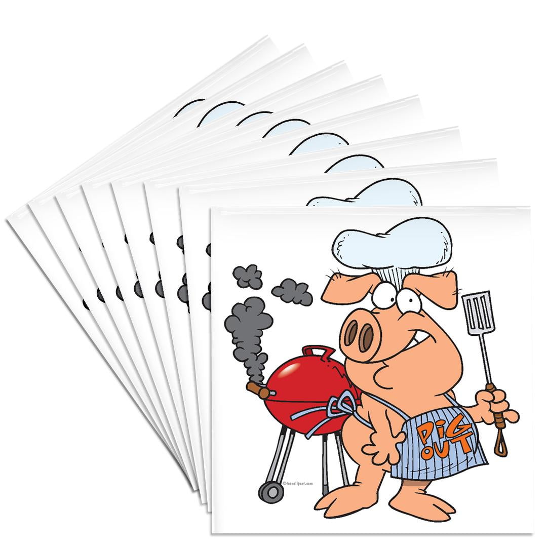 3drose, Funny Pig Out Bbq Barbecue Piggy Pig, Set of 8 Ceramic Tile ...