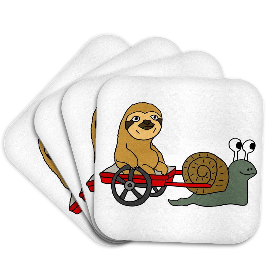 3drose, Funny Sloth in Red Wagon Pulled by Snail, Set of 4 Coasters ...