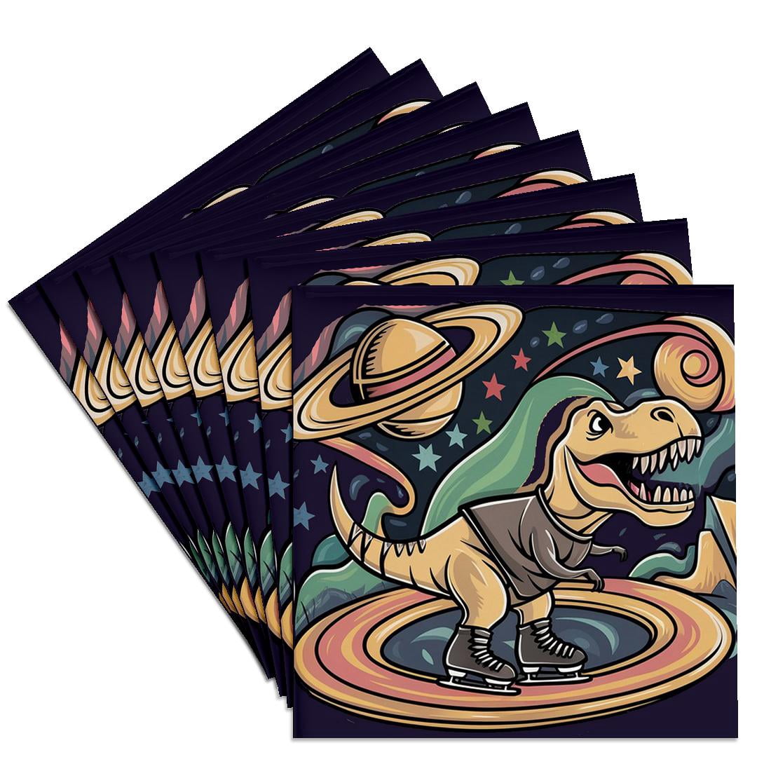 3drose, Funny T-rex Dinosaur Skating Saturn Ring Space Starry Night ...