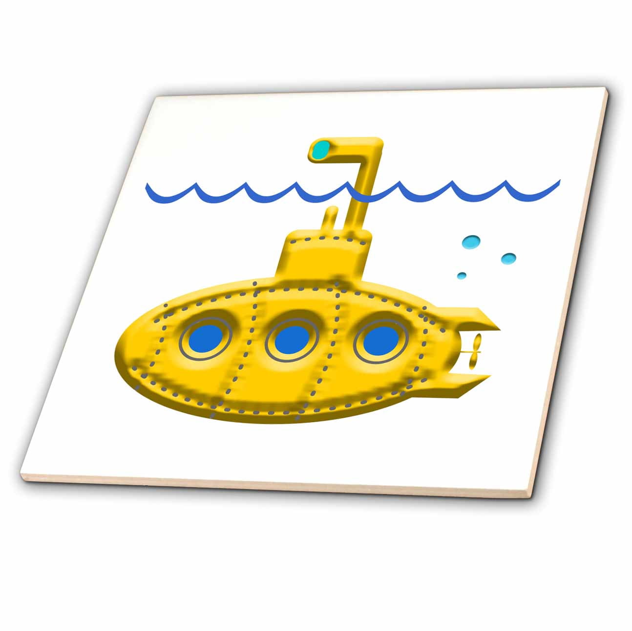 3dRose, Funny submarine of yellow color under the sea. Blue waves ...