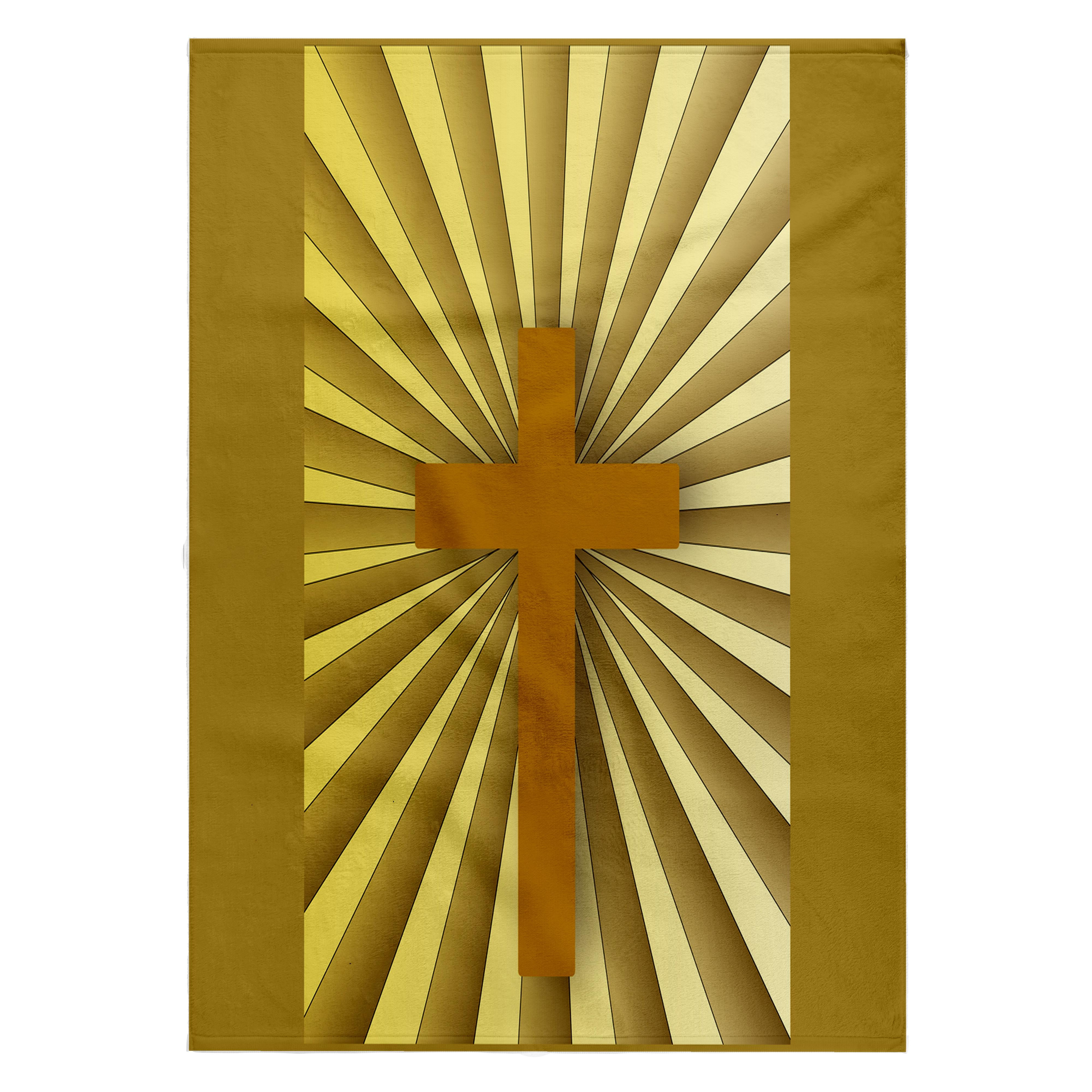 3dRose, Gold Christian Cross on a Gold Sunburst background, 22x30 Bath ...