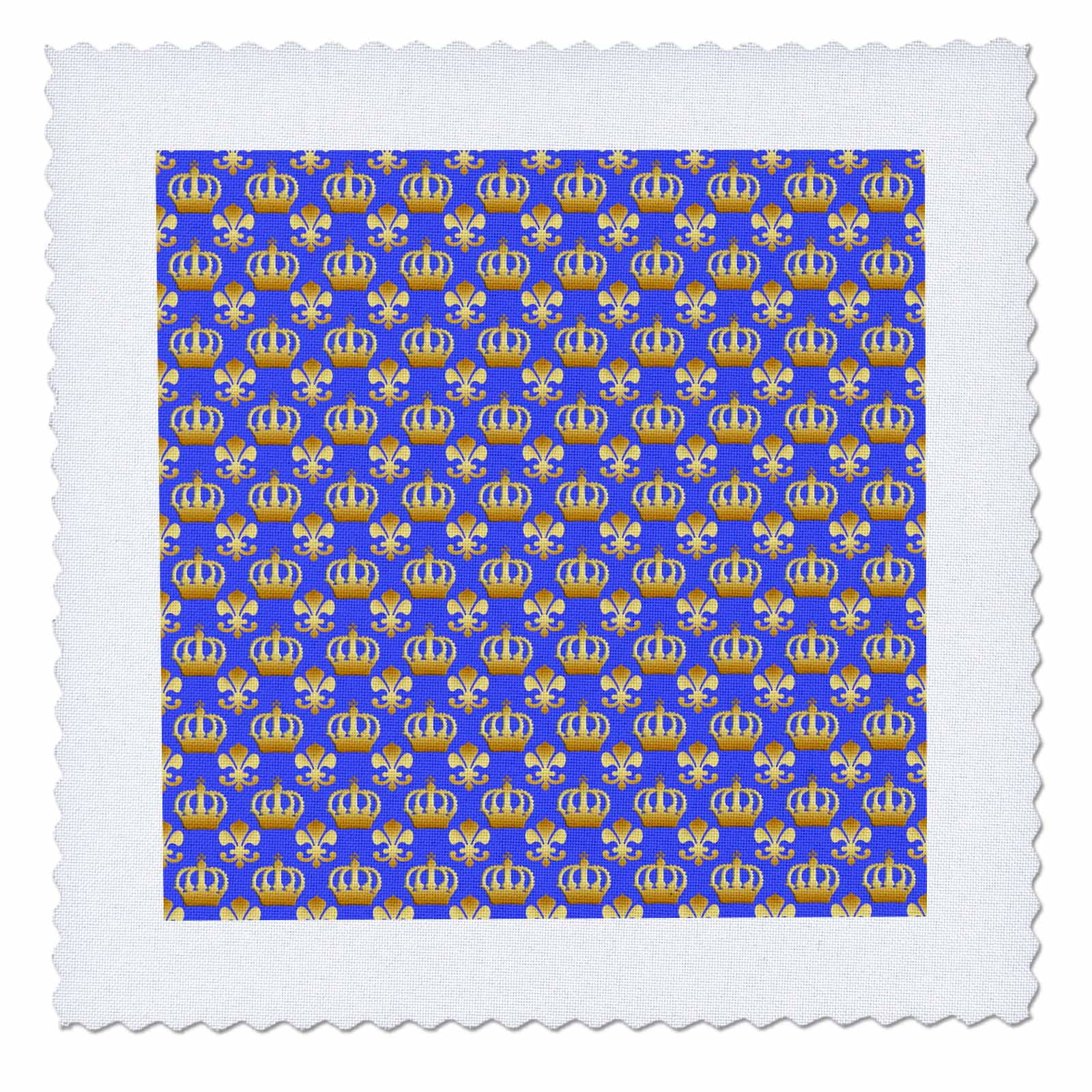 3dRose, Gold Crown and Fleur de lis on Royal Blue background, 6x6 inch ...