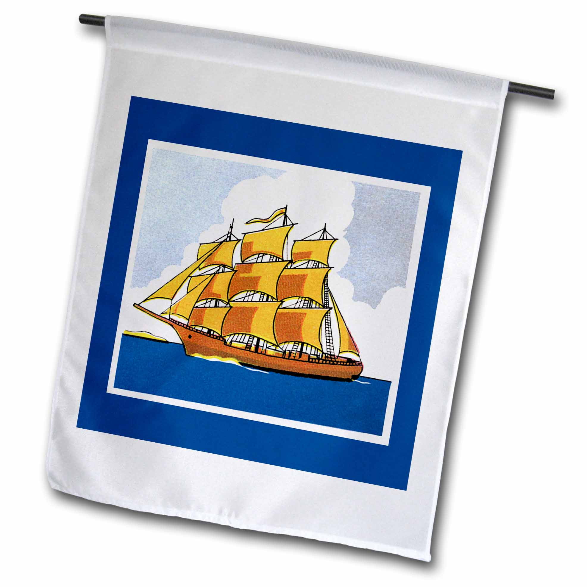 3dRose, Gold Sailing Ship in Blue Frame Artwork, 12 x 18 inch Garden ...