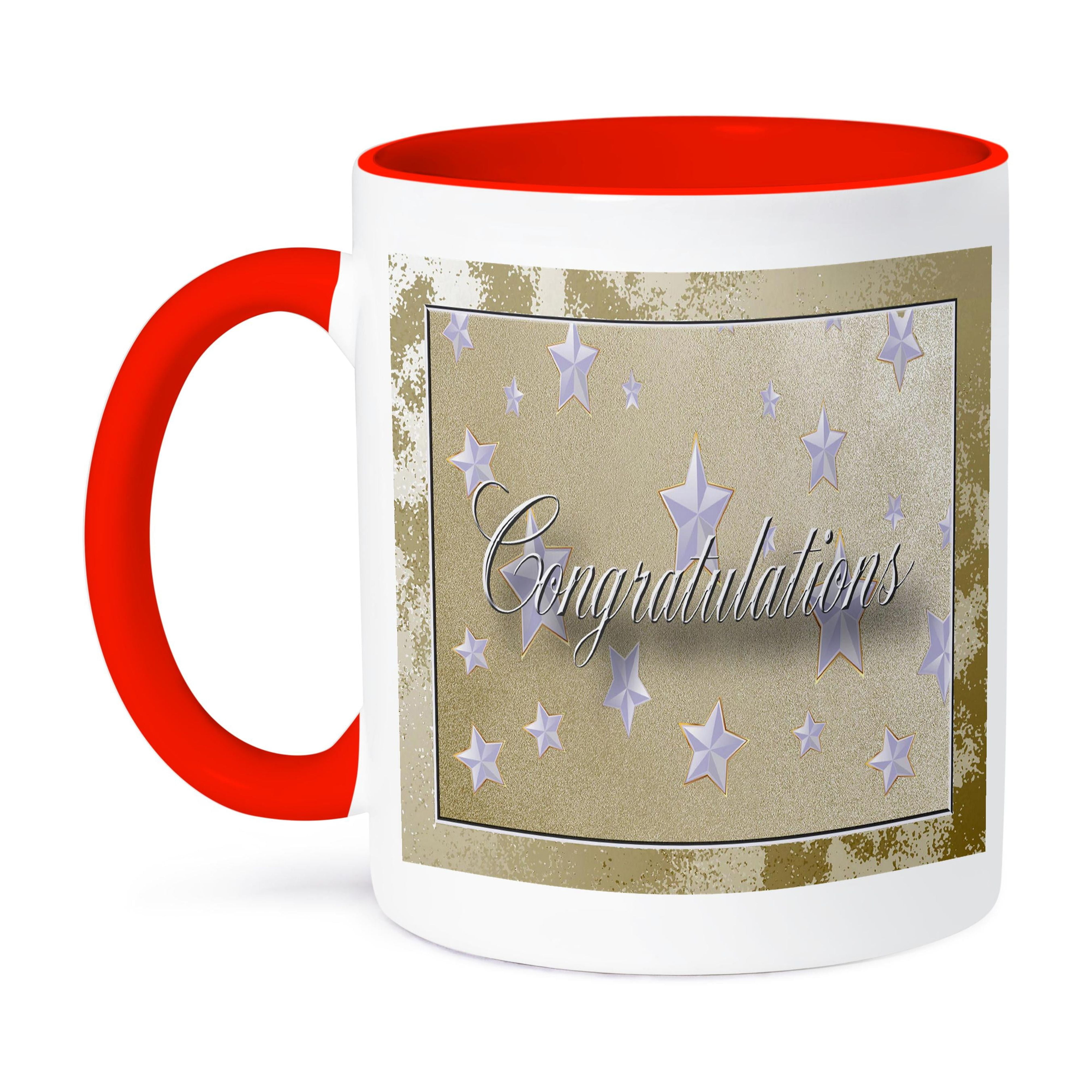 3dRose, Gold with Silver Stars Congratulations, 11oz Two-Tone Red Mug ...
