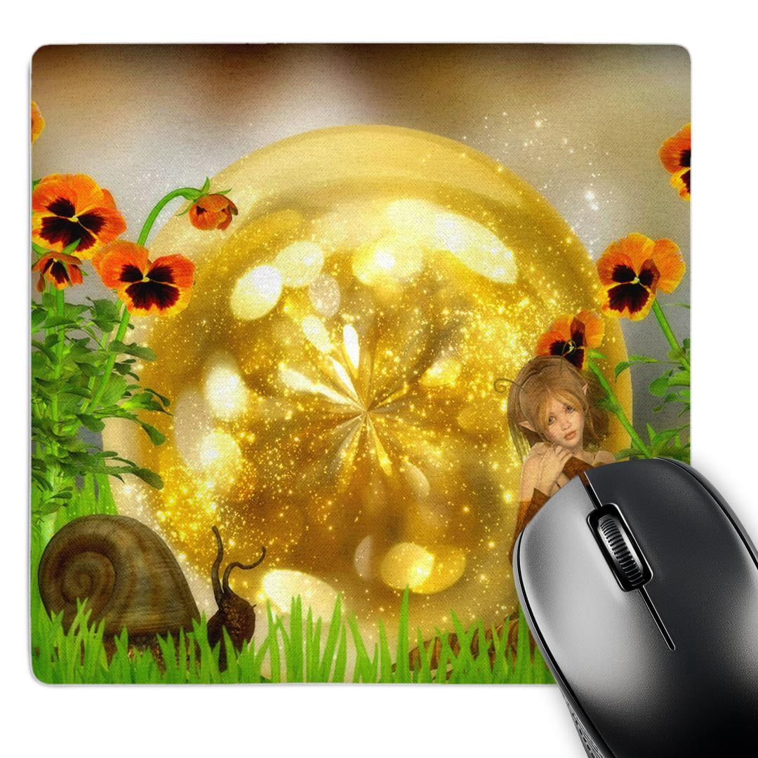 3dRose, Golden orb and pretty fairy, orange pansies, in garden , Mouse ...