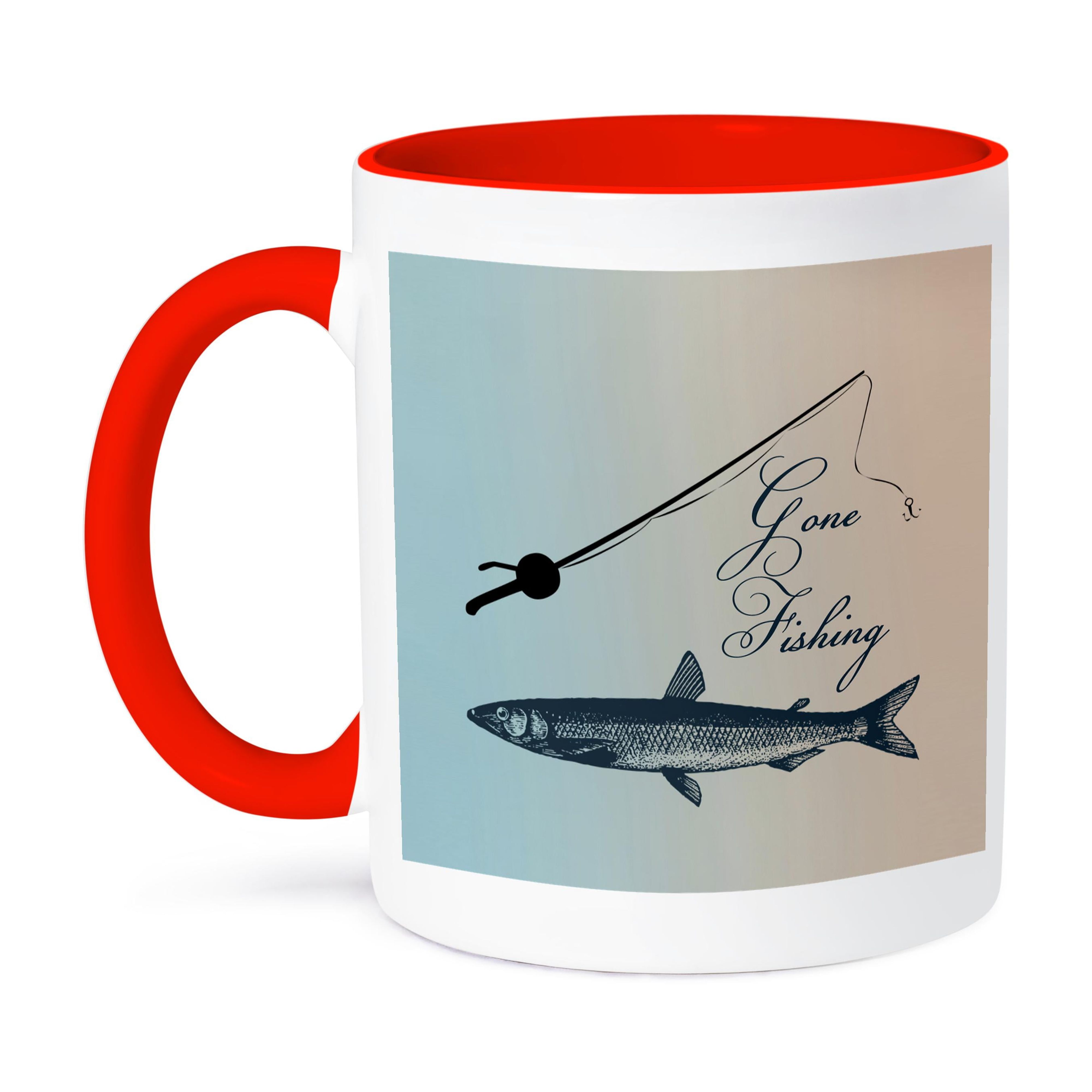 3dRose, Gone Fishing Fish with Pole- Beach Theme Art, 11oz Two-Tone Red ...