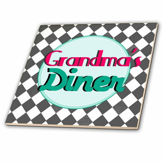3dRose, Grandmas Diner sign on black and white diamonds Retro hot pink ...