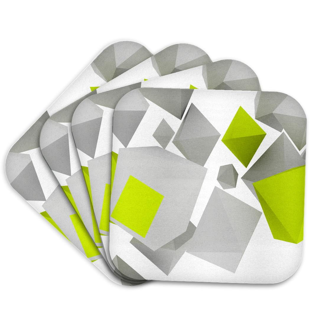 3drose, Gray and Lime Green Falling Geometric Shapes Design, Set of 4 ...