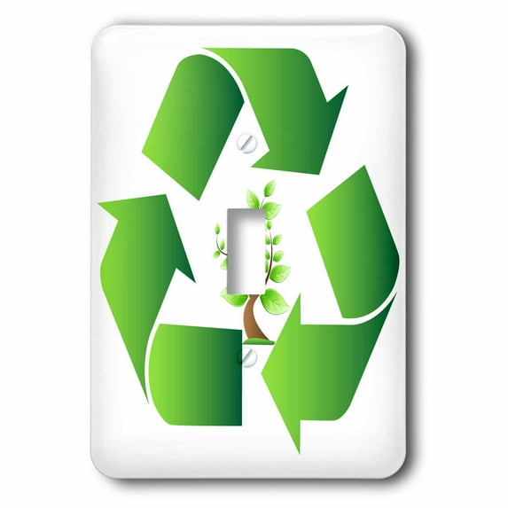 3dRose, Green Recycle Symbol With A Tree In The Center, single toggle ...