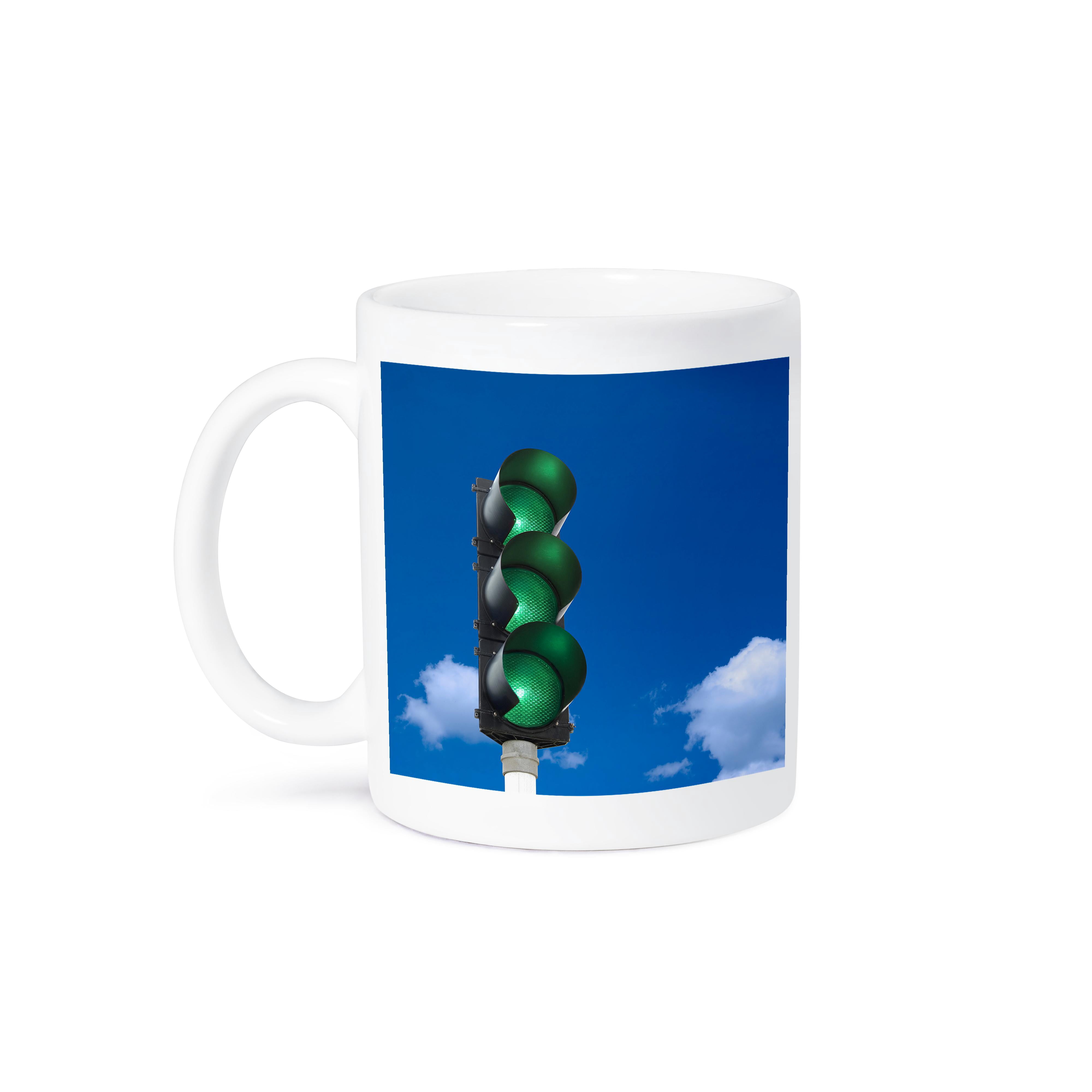 3dRose, Green traffic light lights three concept sky blue, 15oz Mug ...