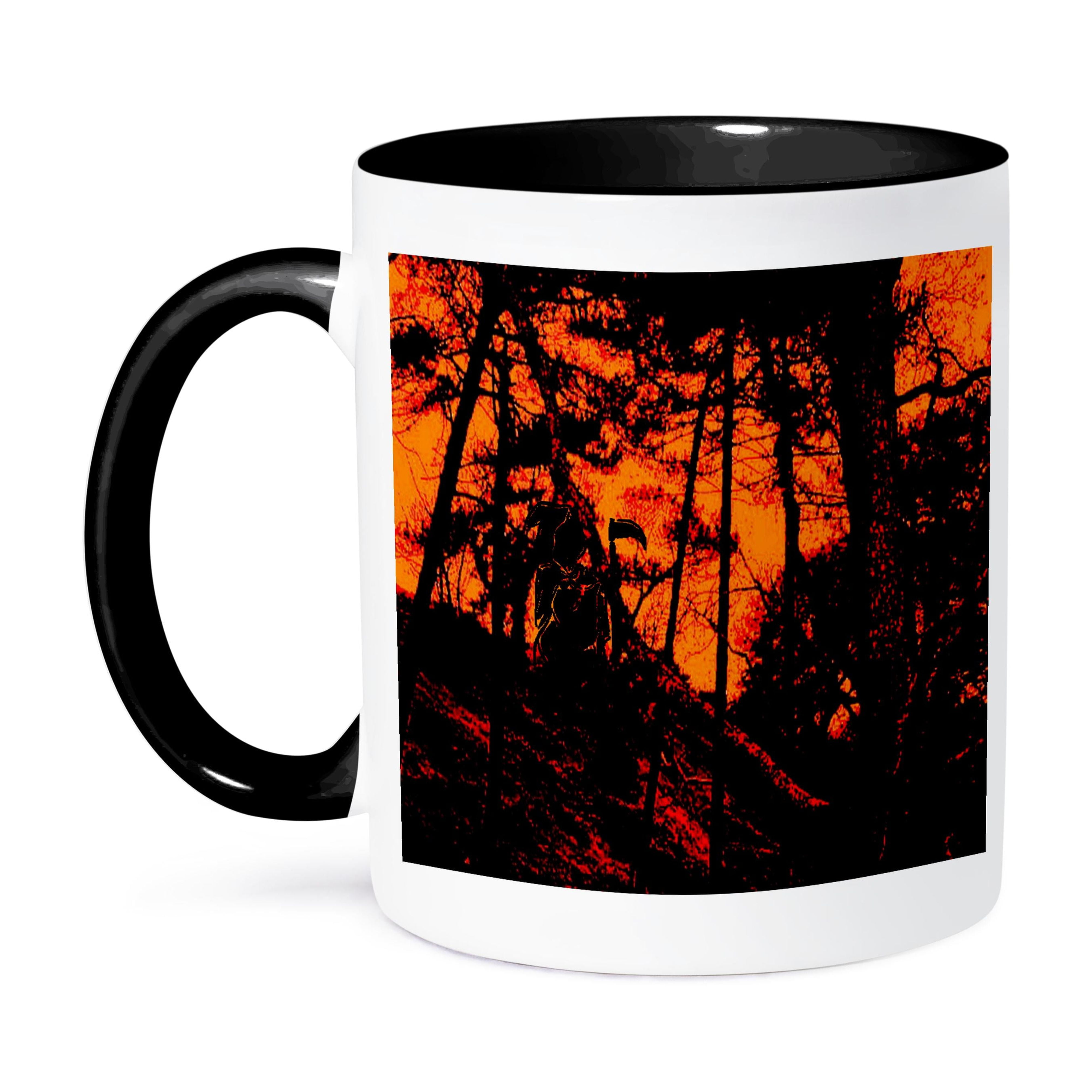 Grim Reaper Standing In A Scary Orange Lit Forest, 15oz Two-Tone Black ...
