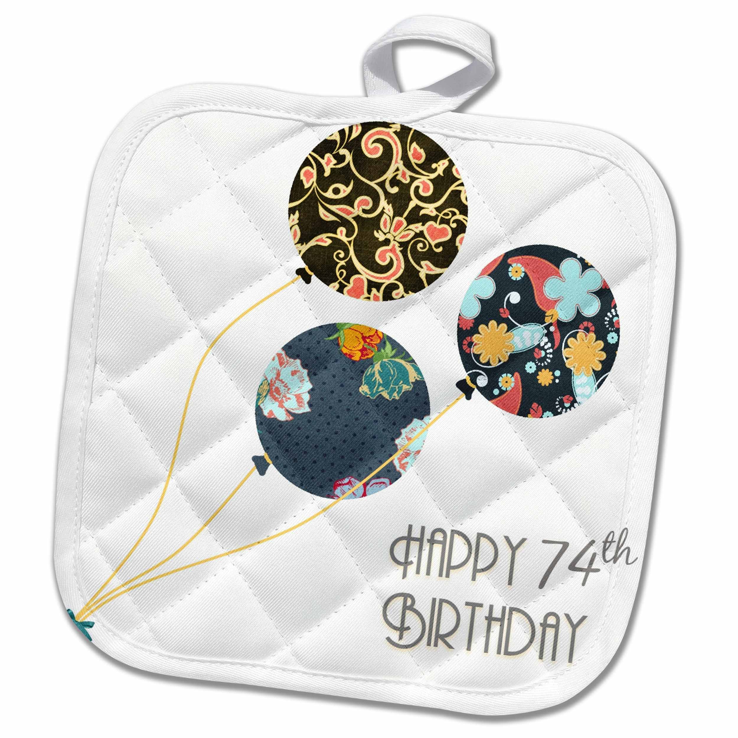 3dRose Happy 74th Birthday - Modern stylish floral Balloons. Elegant ...