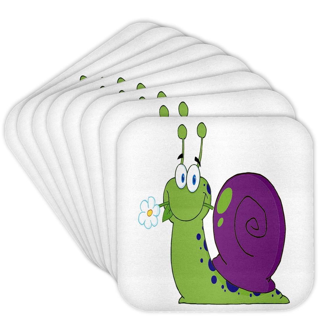 3drose, Happy Cartoon Colorful Snail with Flower, Set of 8 Coasters ...