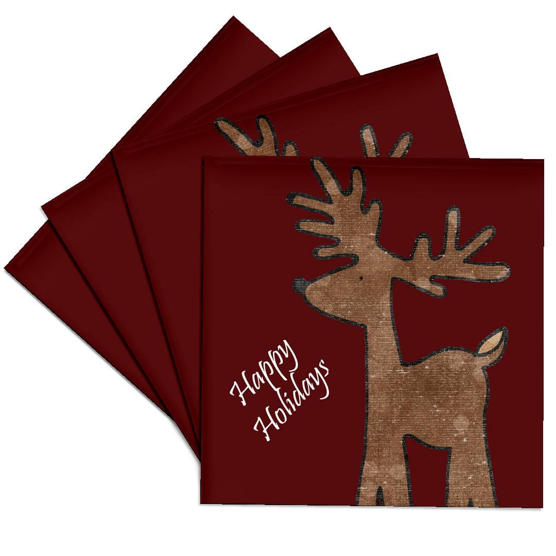 3drose, Happy Holidays Reindeer - Fun Whimsical Christmas Art, Set of 4 ...