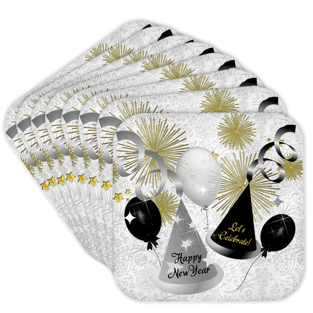 3drose, Happy New Year Black, White and Gold Not Year Specific, Set of ...