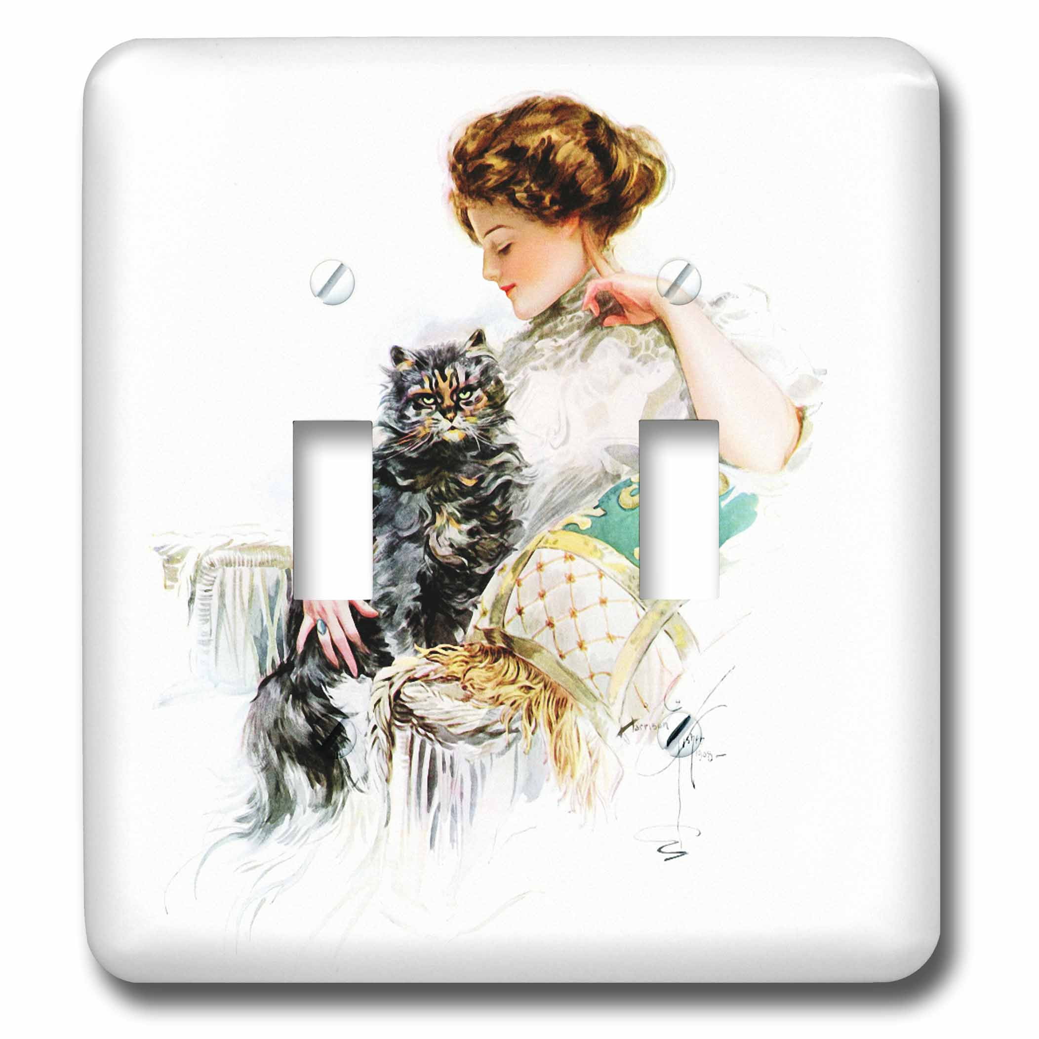3dRose, Harrison Fisher - Woman with Black Cat, double toggle switch ...