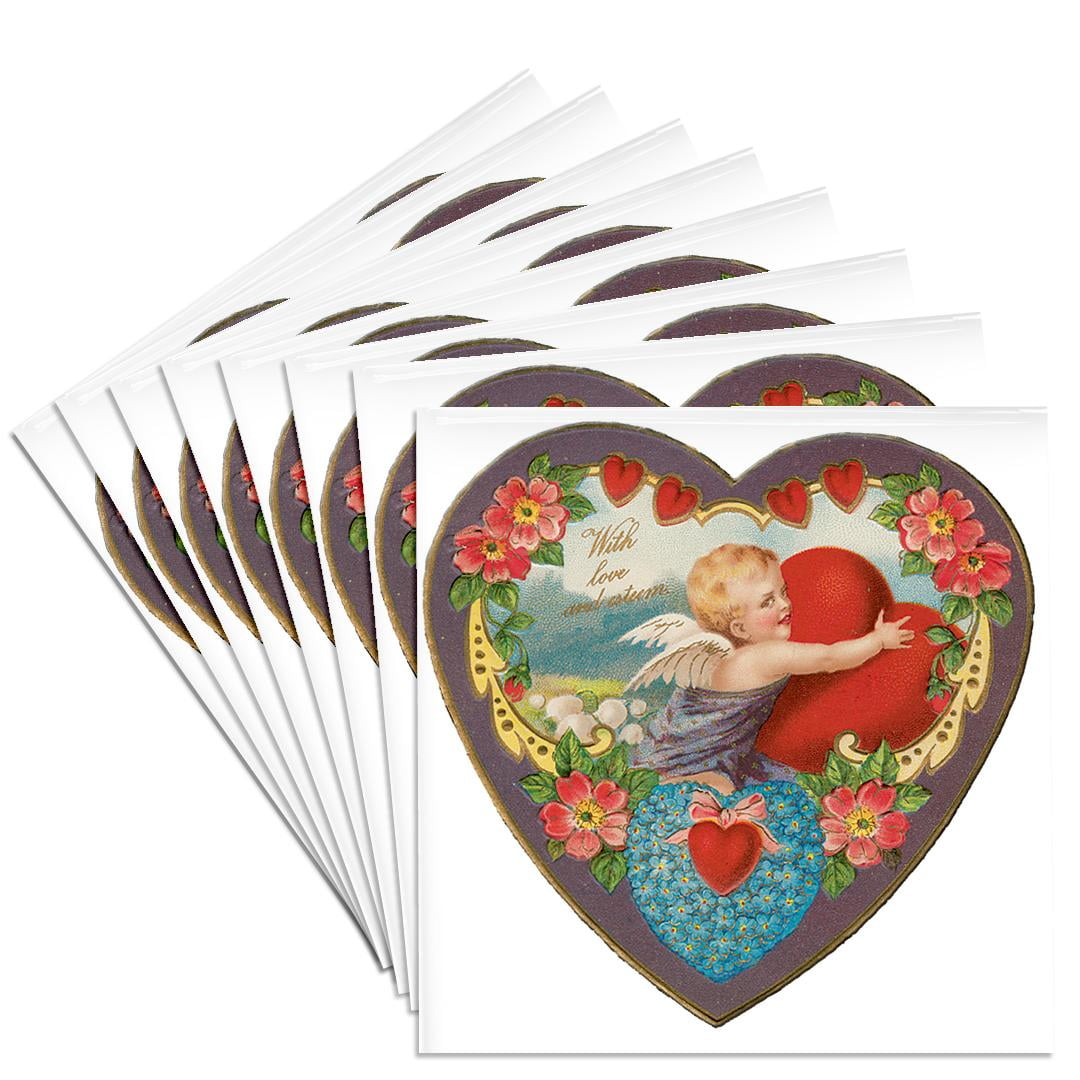 3dRose, Heart Shaped Victorian Valentine With Cupid Hugging a Red Heart ...