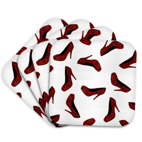 3drose, High Heel Shoes Print Red Cheetah, Set of 4 Coasters - Soft ...