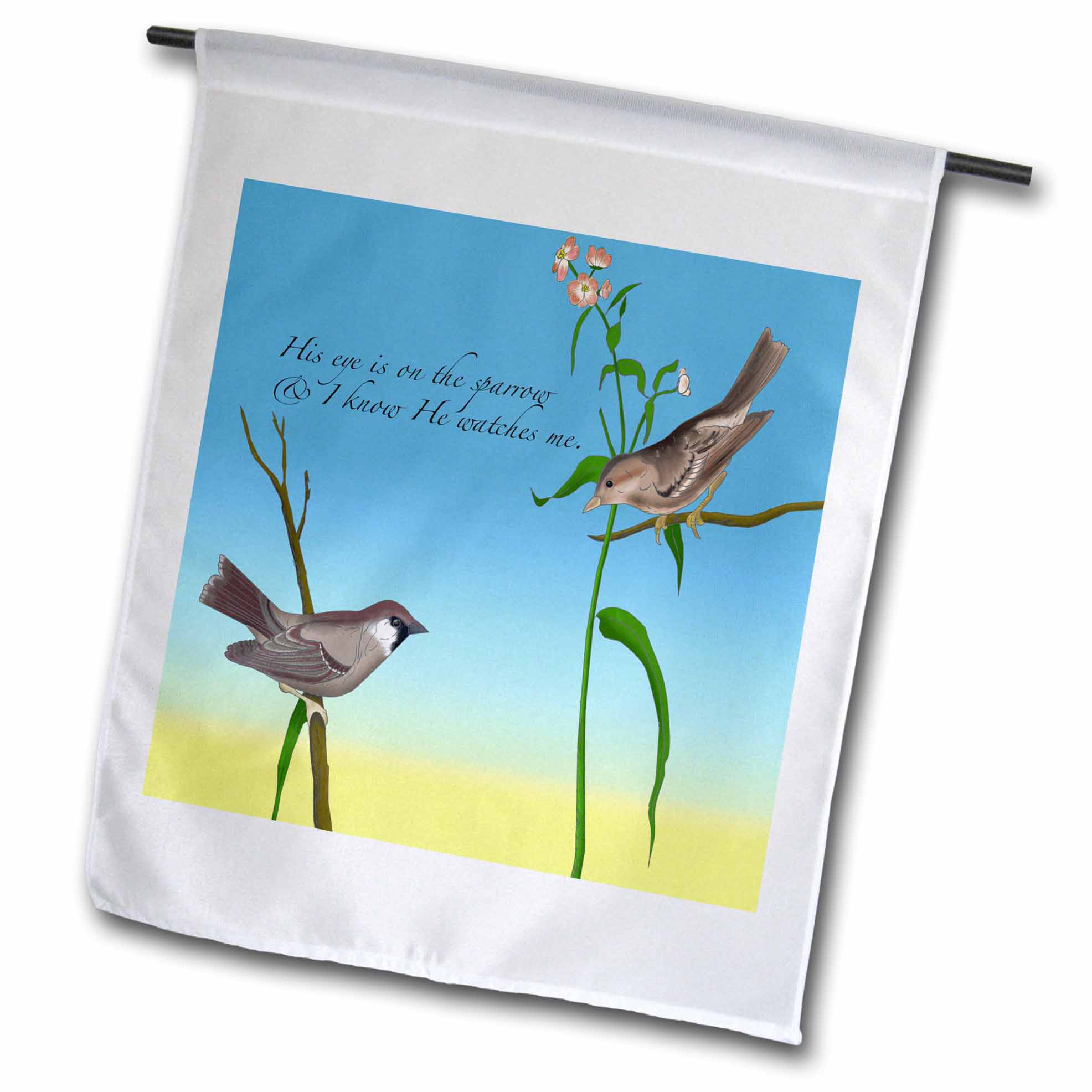 3dRose, His eye is on the Sparrow, Gospel Hymn illustrated with two ...