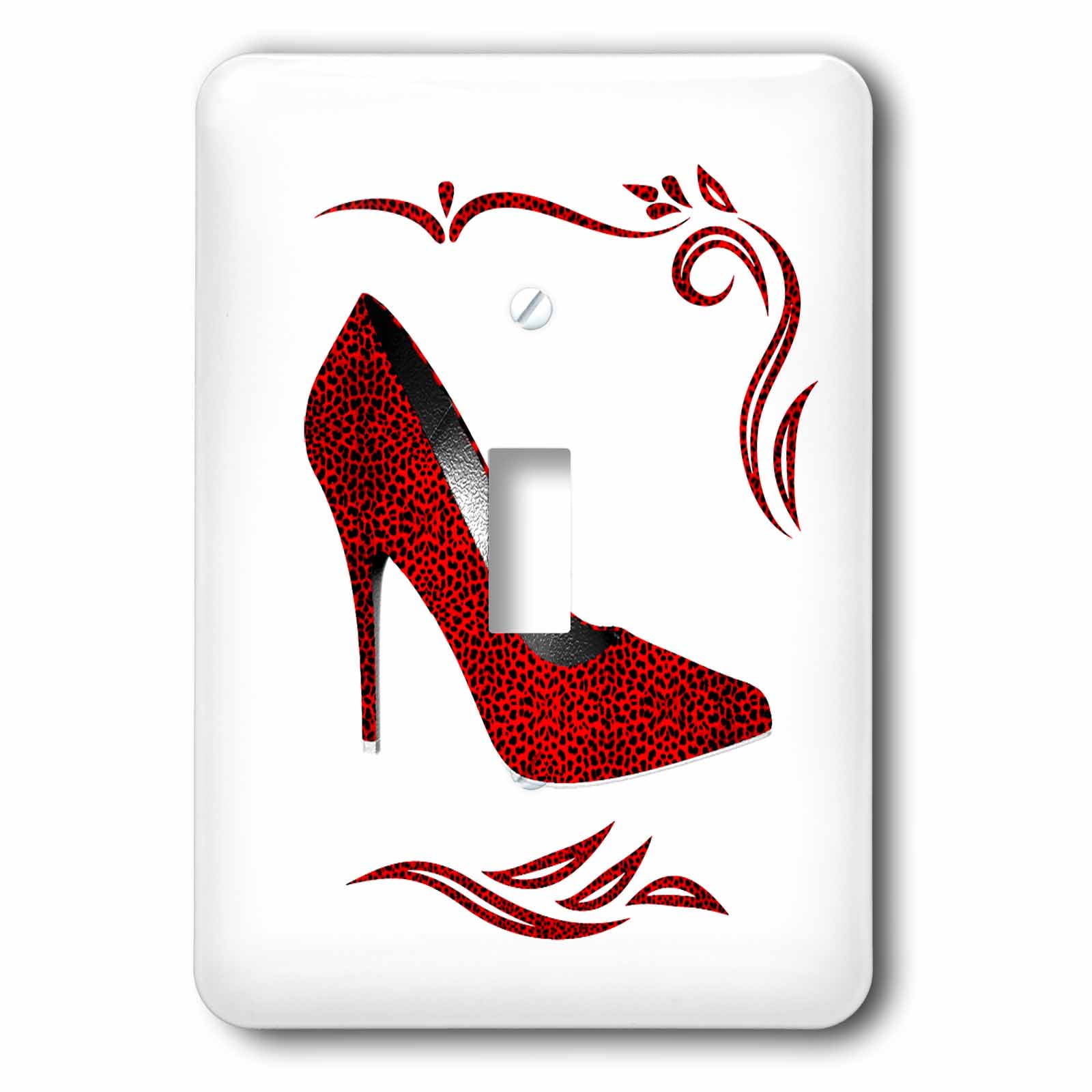 3dRose, Hot Red Cheetah Print Stiletto High Heel with Swirls and White ...
