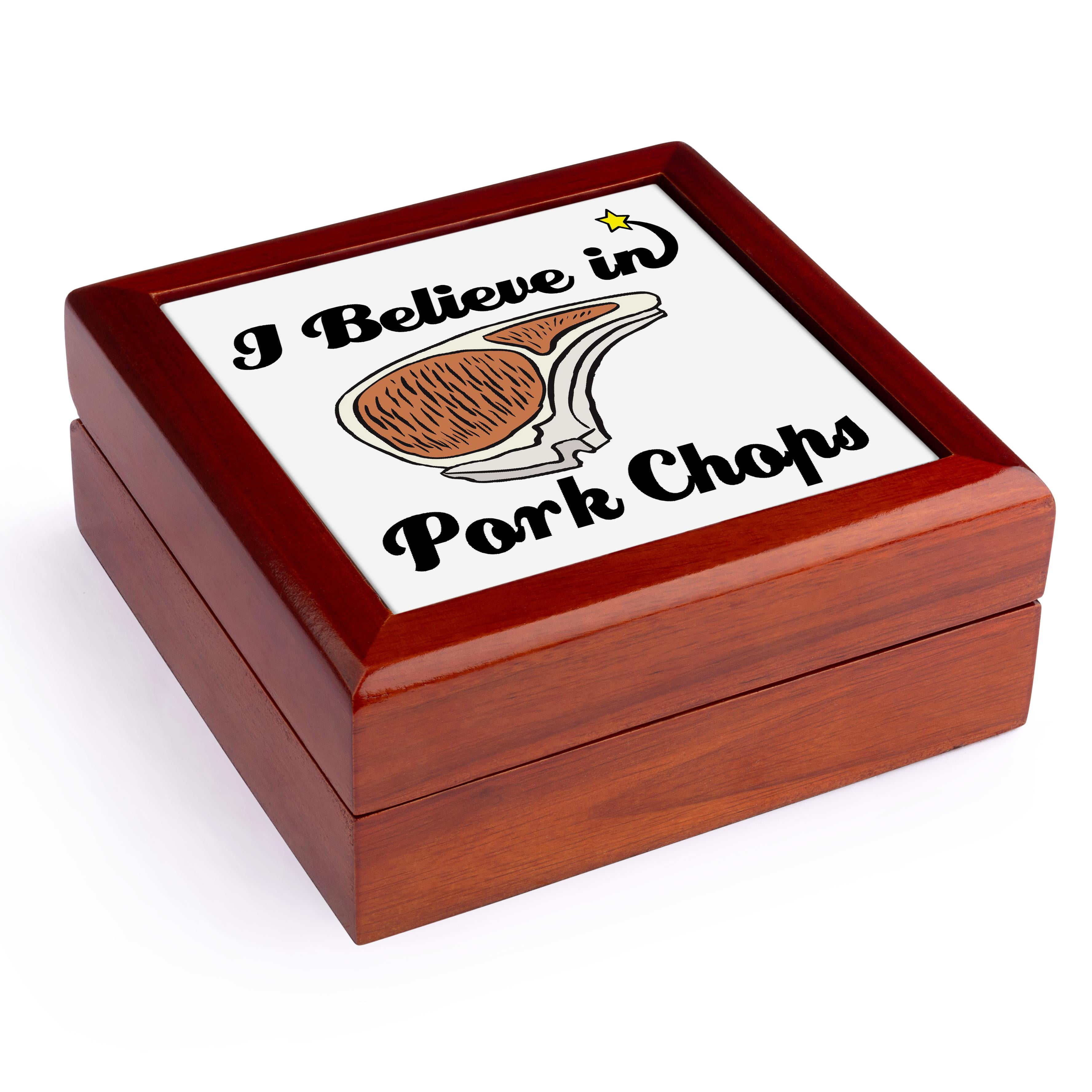 3dRose, I Believe In Pork Chops, Jewelry Box 5.5x5.5 inch with 4 inch ...