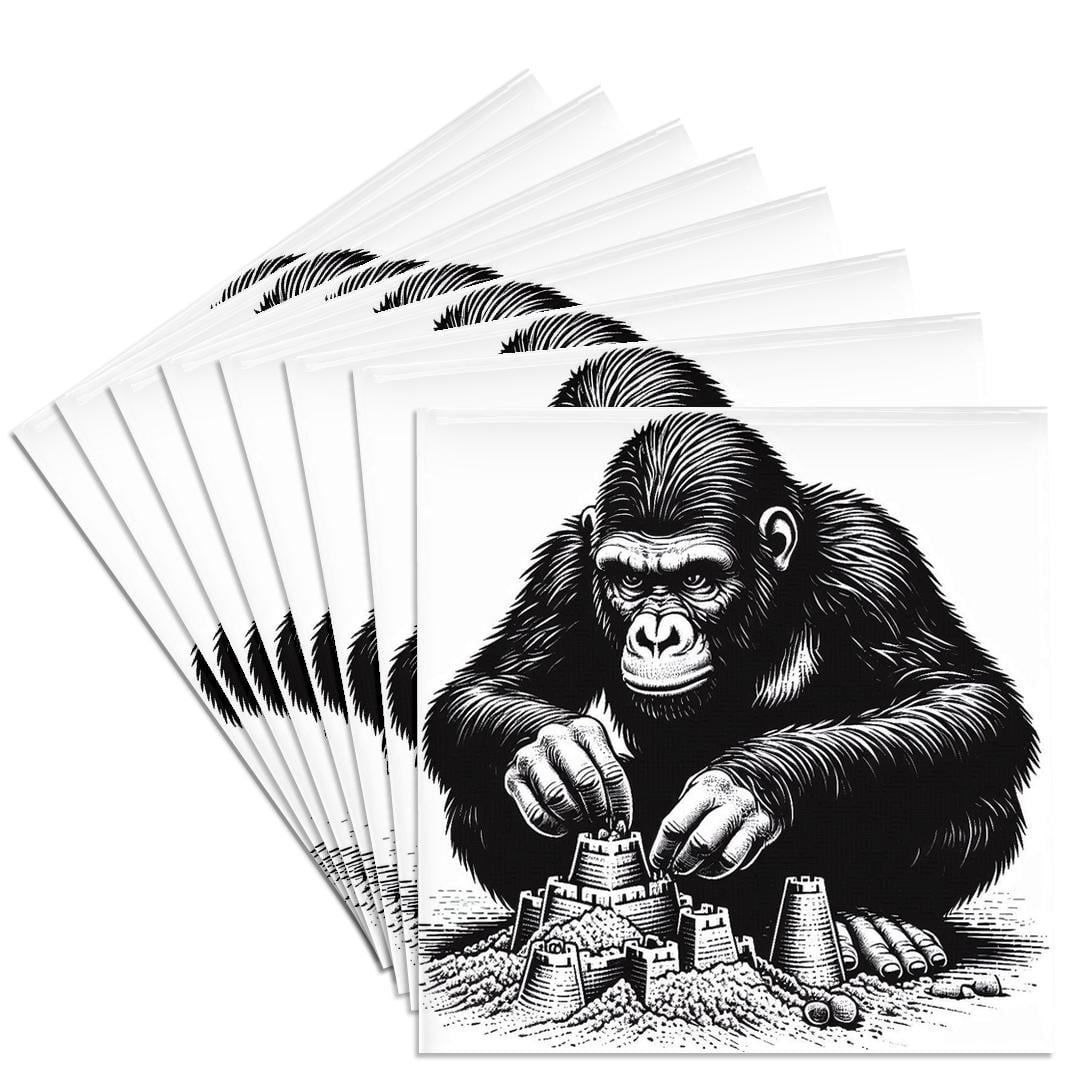 3drose, Illustration of a Gorilla Building Sand Castles on a Beach, Set ...