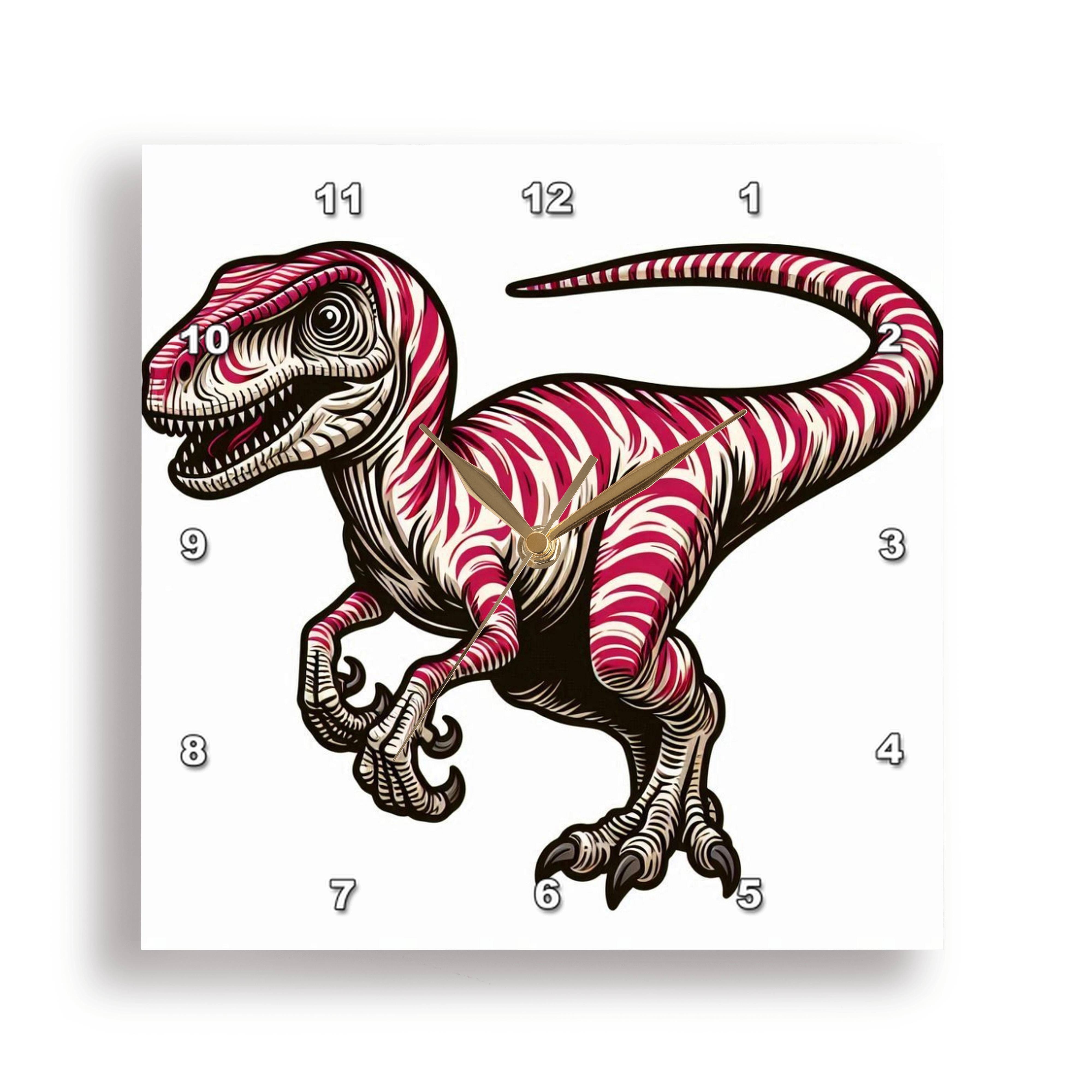 3dRose, Image Of A Pink Striped Velociraptor, 13x13 Wall Clock ...