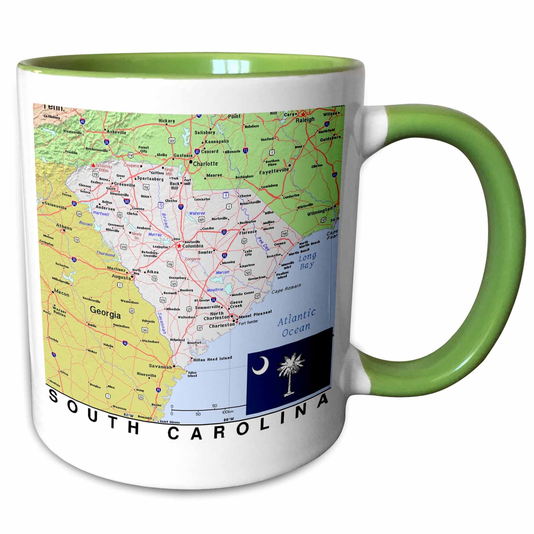 3drose, Image of South Carolina Topographic Map with Flag, 11oz Two ...