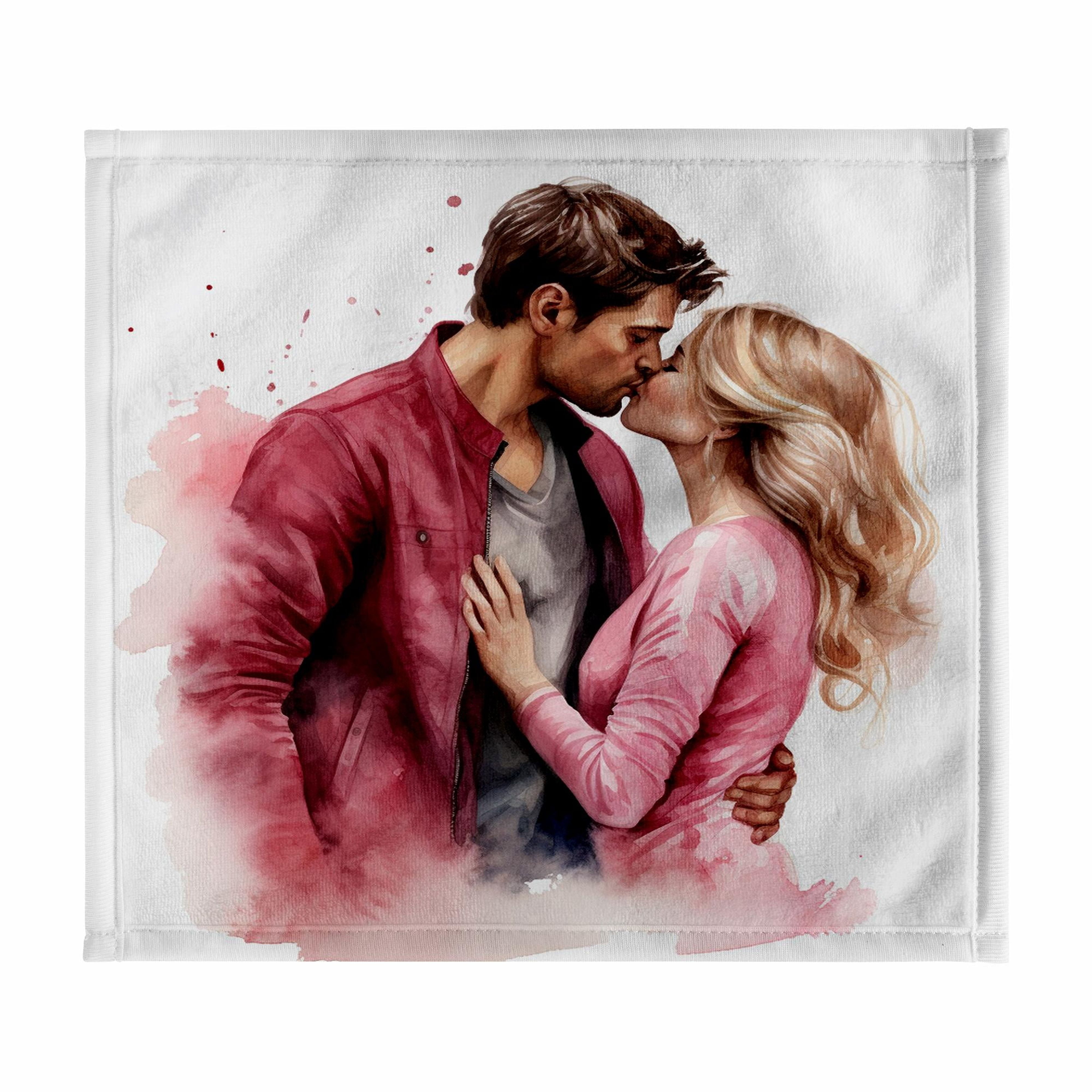 3dRose, Image Of Watercolor Valentine Couple Kissing, 11x12 Wash Cloth ...