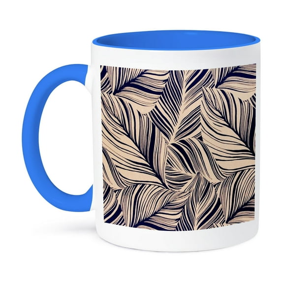 3dRose, Image of Blue and Ivory Large Leaves Pattern, 11oz Two-Tone ...