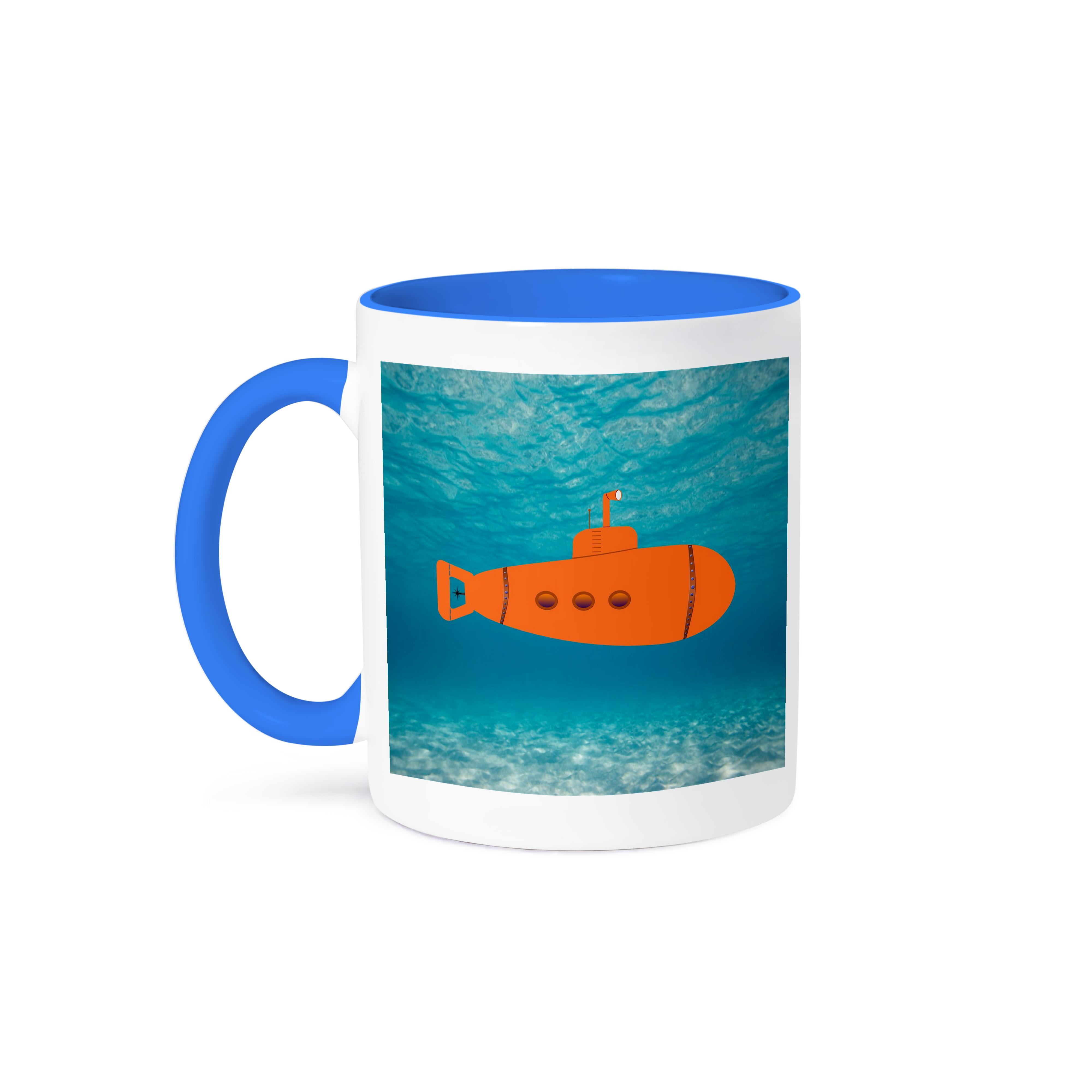 3dRose, Image of Cartoon Orange Sub In Real Underwater , 11oz Two-Tone ...