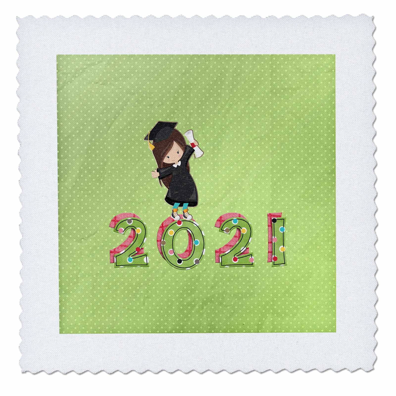 3dRose, Image of Cute Girl Graduate and Diploma on Dotted 2021, Green ...