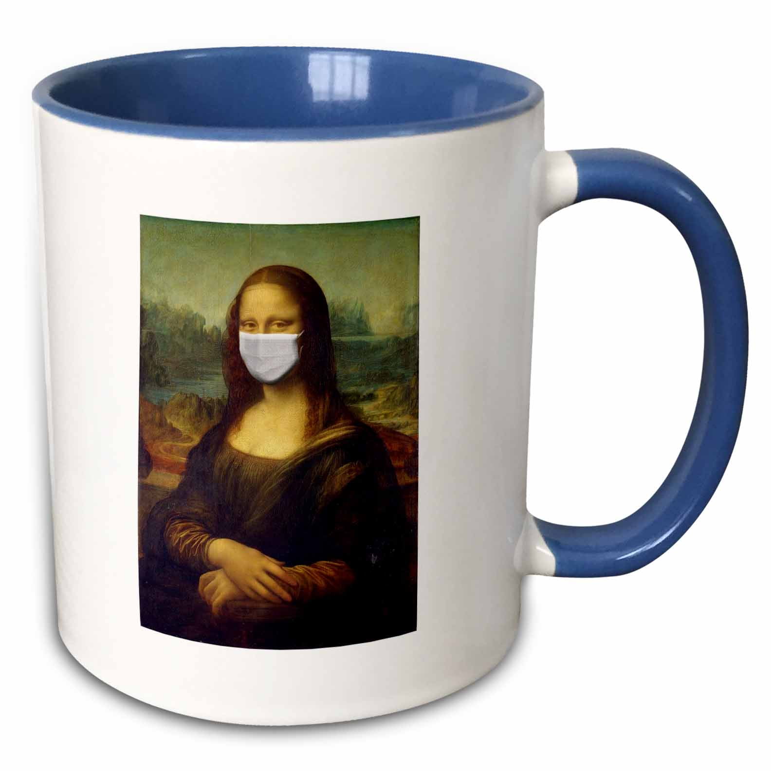 3drose, Image of Famous Mona Lisa with a Mask On, 15oz Two-tone Blue ...