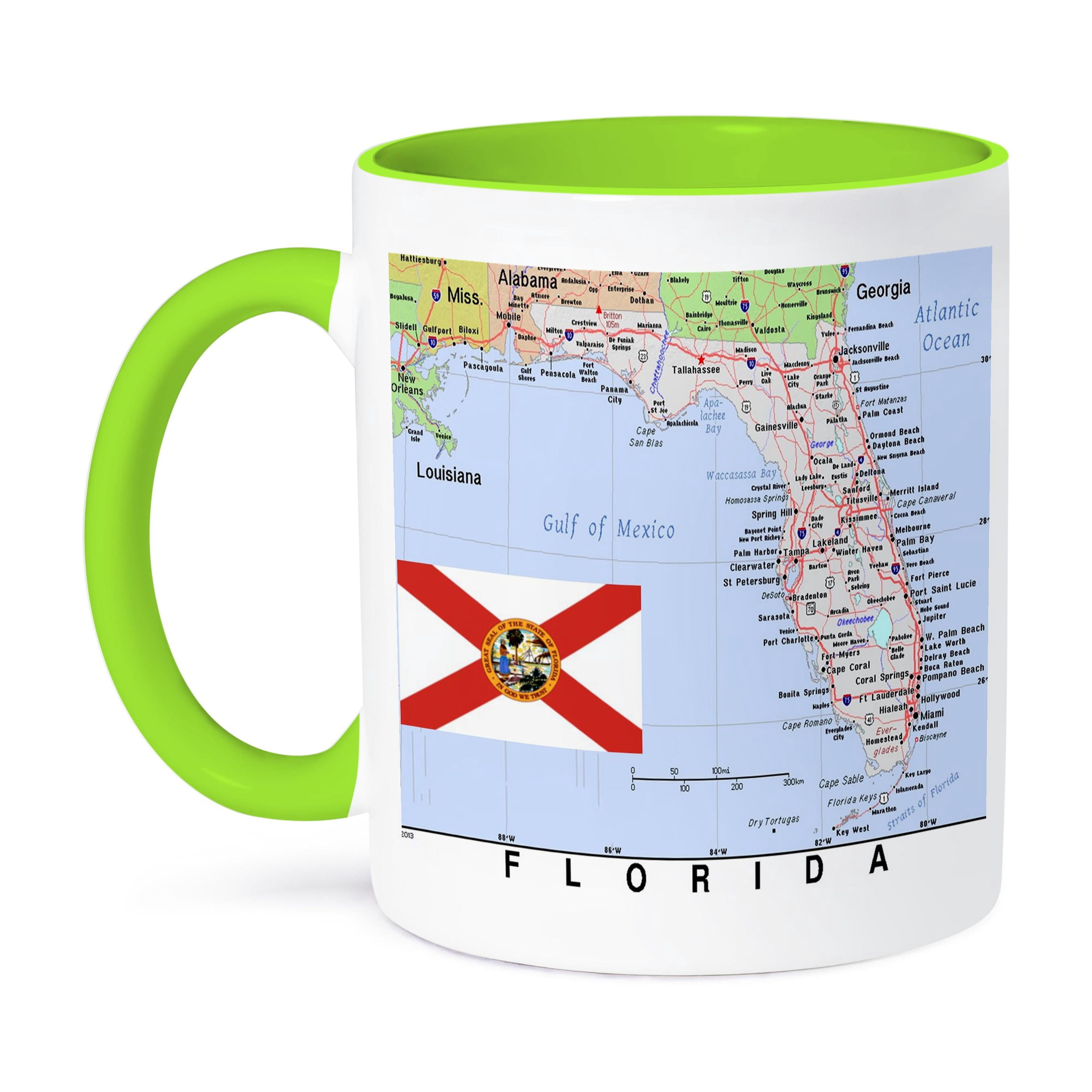 3dRose, Image of Florida Topographic State Map n Flag, 11oz Two-Tone ...
