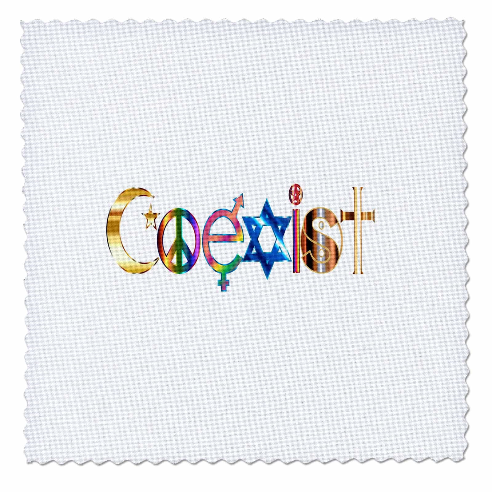 3dRose, Image of Metallic Word Coexist With Religious Symbols, 14x14 ...