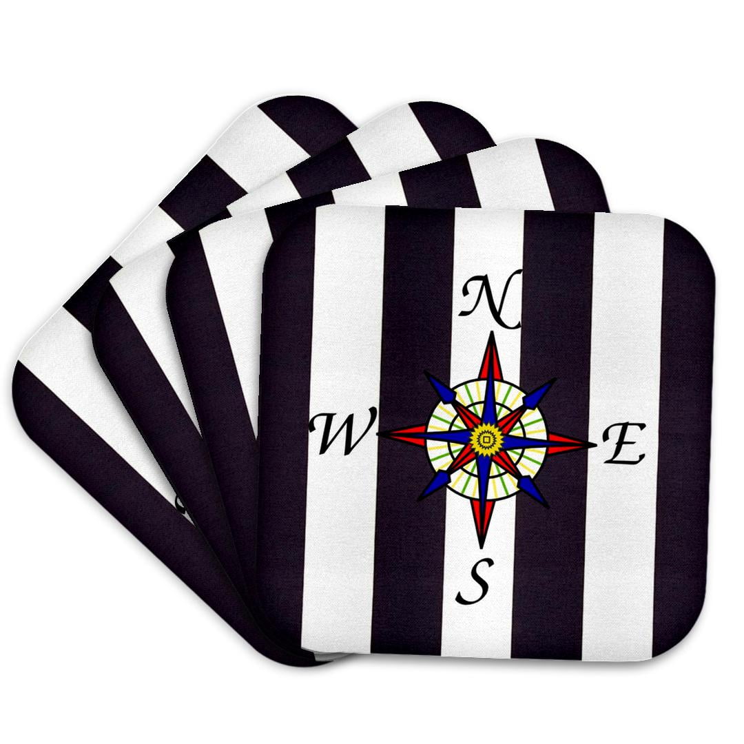 3drose, Image of Nautical Compass on Sailor Blue and White Stripes, Set ...
