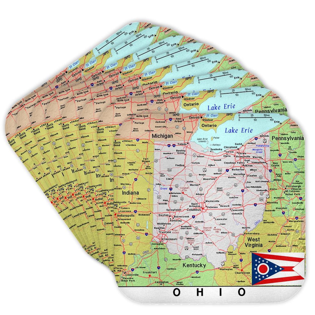 3dRose, Image of Ohio Topographic Map With State Flag, Set of 8 ...