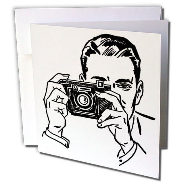3dRose Image of Retro Black And White Man Holding Camera - Greeting ...