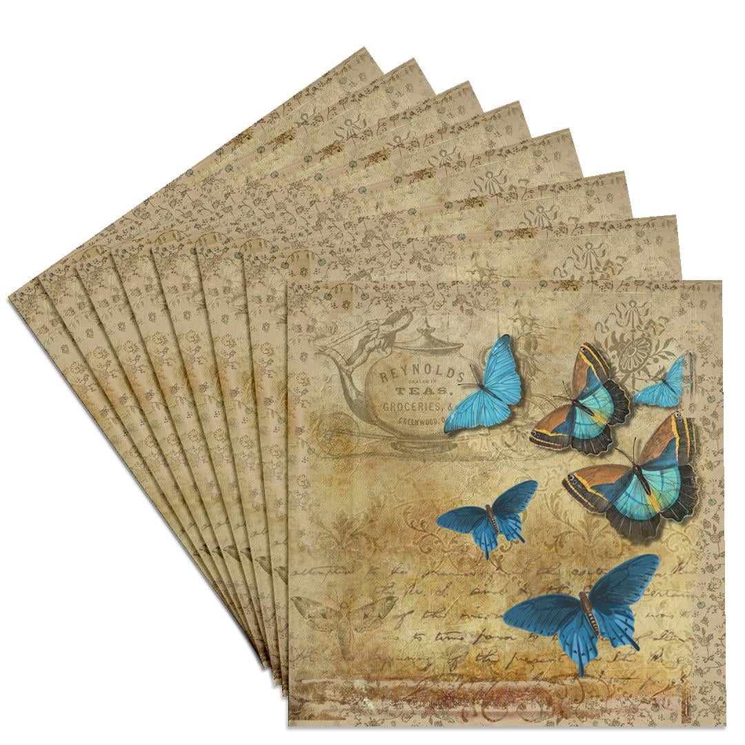 3dRose, Image of Six Blue Butterflies On Antique Paper, Set of 8 ...