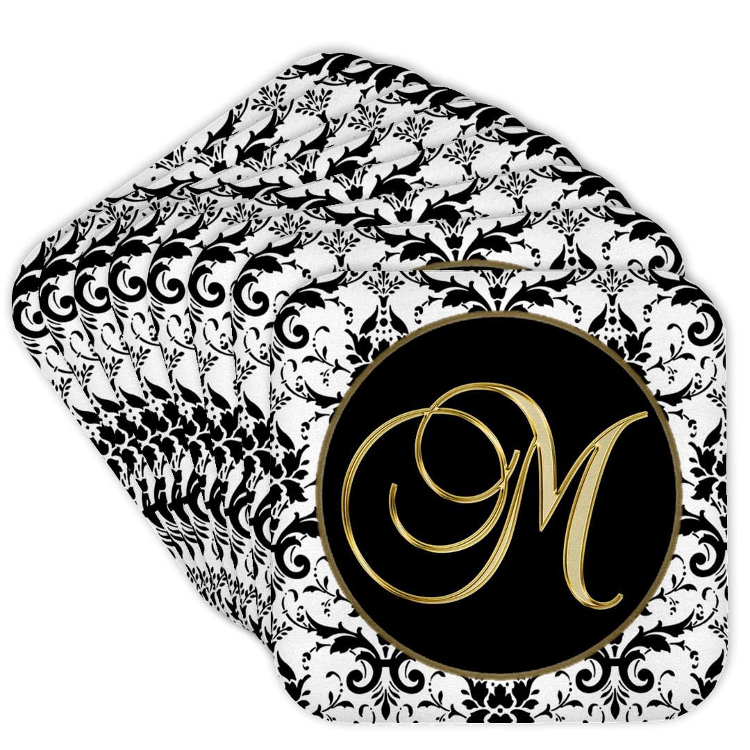 3drose, Image of the Script Letter M in Black White and Gold, Set of 8 ...