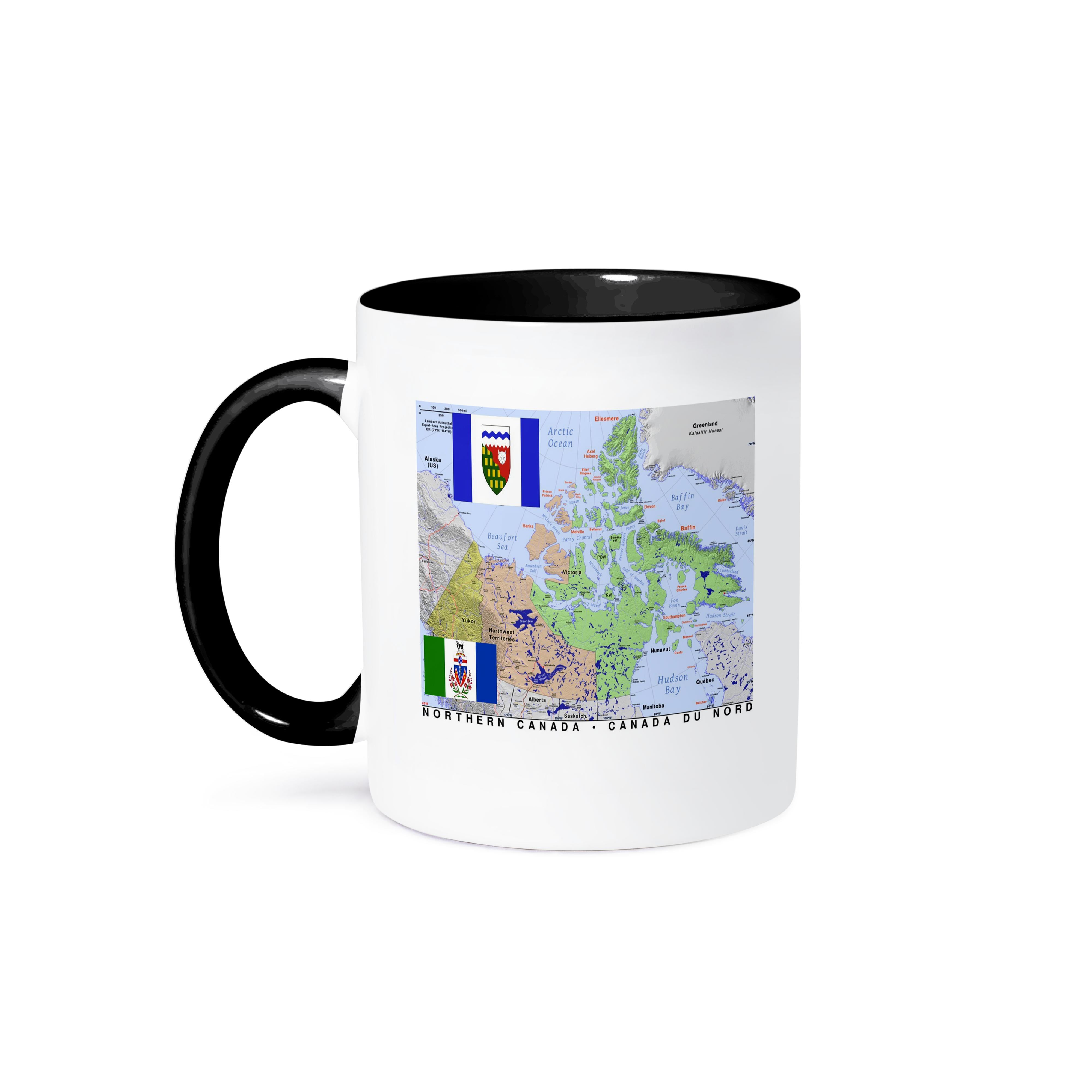 3dRose, Image of Topo Map Of Northern Canada With Flags, 15oz Two-Tone ...