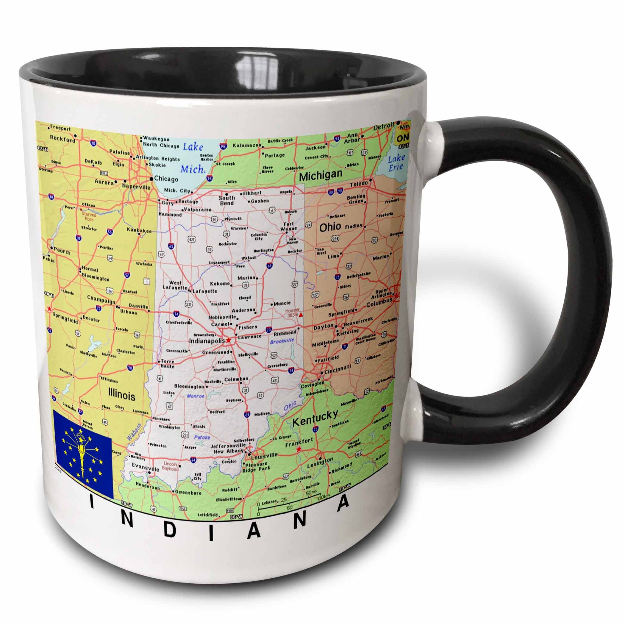 3drose, Image of Topographic Map of Indiana and State Flag, 11oz Two ...