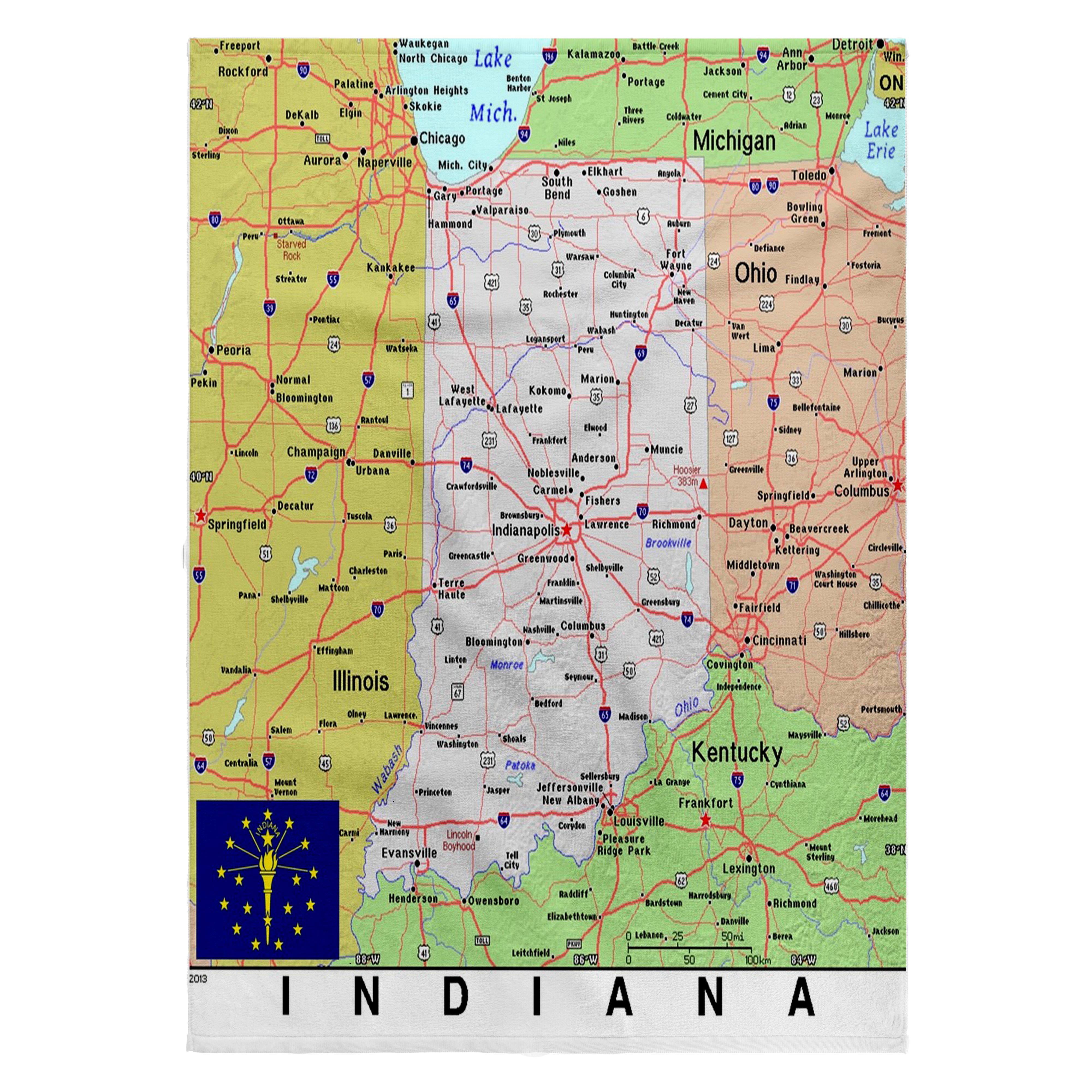 3dRose, Image of Topographic Map of Indiana and State Flag, 22x30 Bath ...
