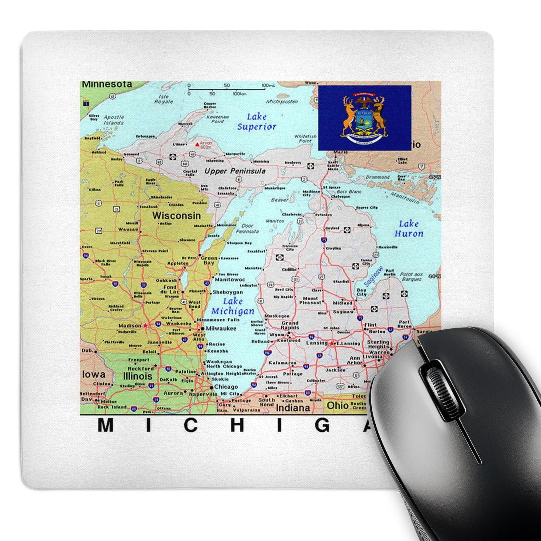 3dRose, Image of Topographic Map of Michigan With State Flag, Mouse Pad ...