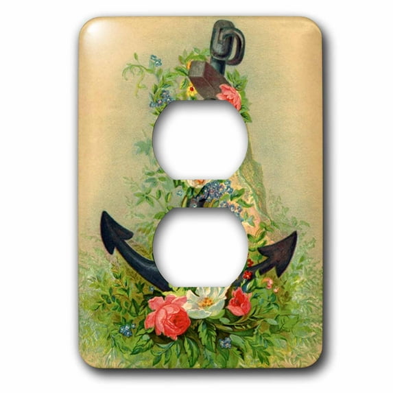 3dRose, Image of Vintage Anchor Covered In Flowers, 2 plug outlet cover ...