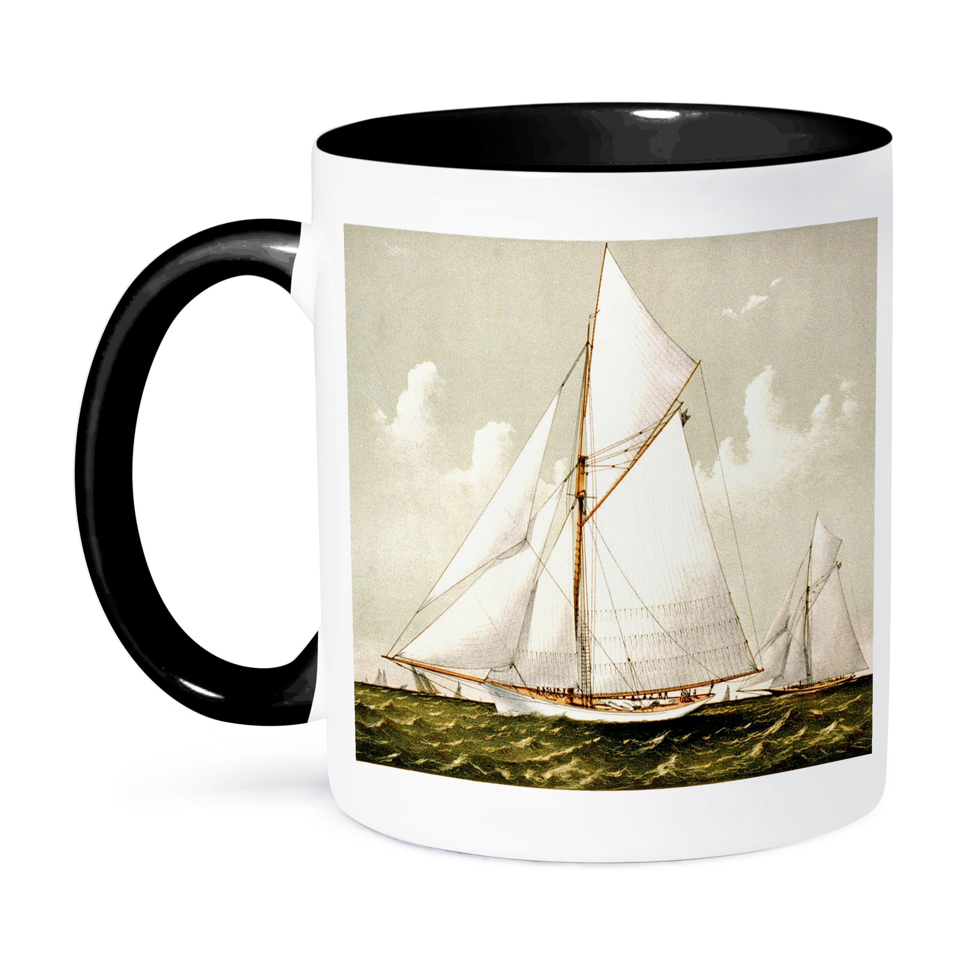 3dRose, Image of Vintage Three Masted Schooner, 15oz Two-Tone Black Mug ...